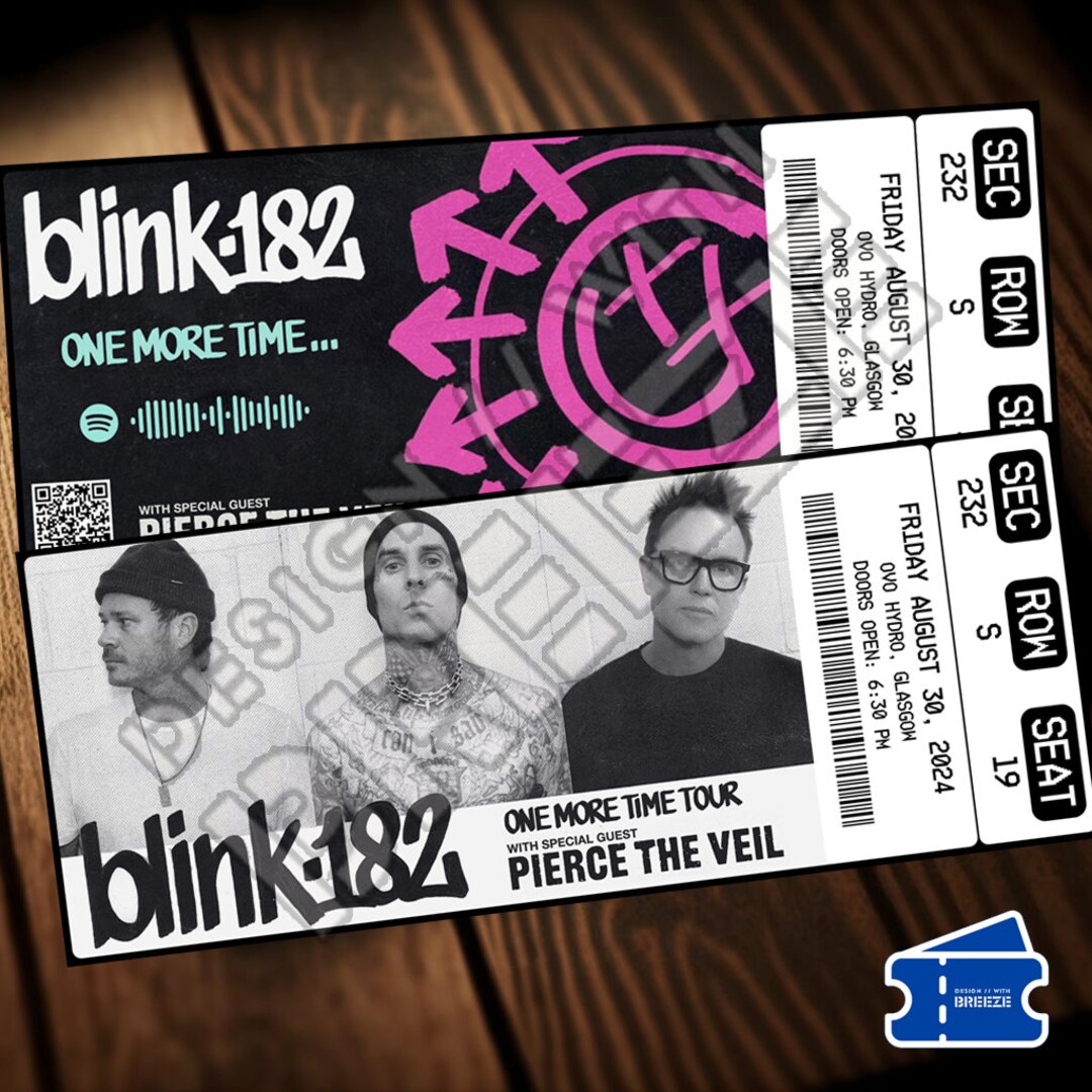 Printable Blink 182 Ticket One More Time Tour Music Concert Show Pass ...