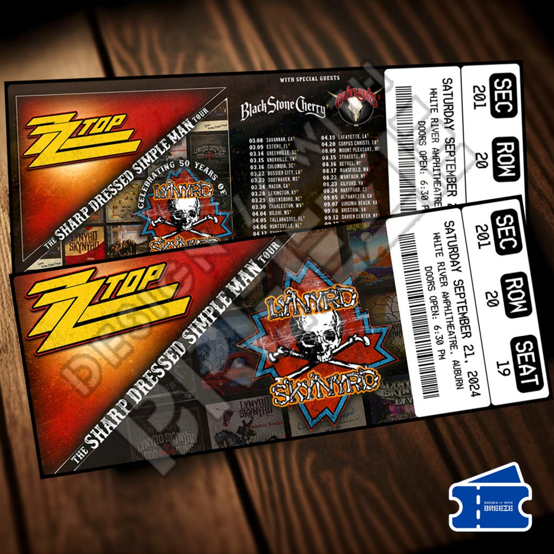 Printable ZZ Top & Lynyrd Skynyrd Ticket Sharp Dressed Simple Man Tour ...