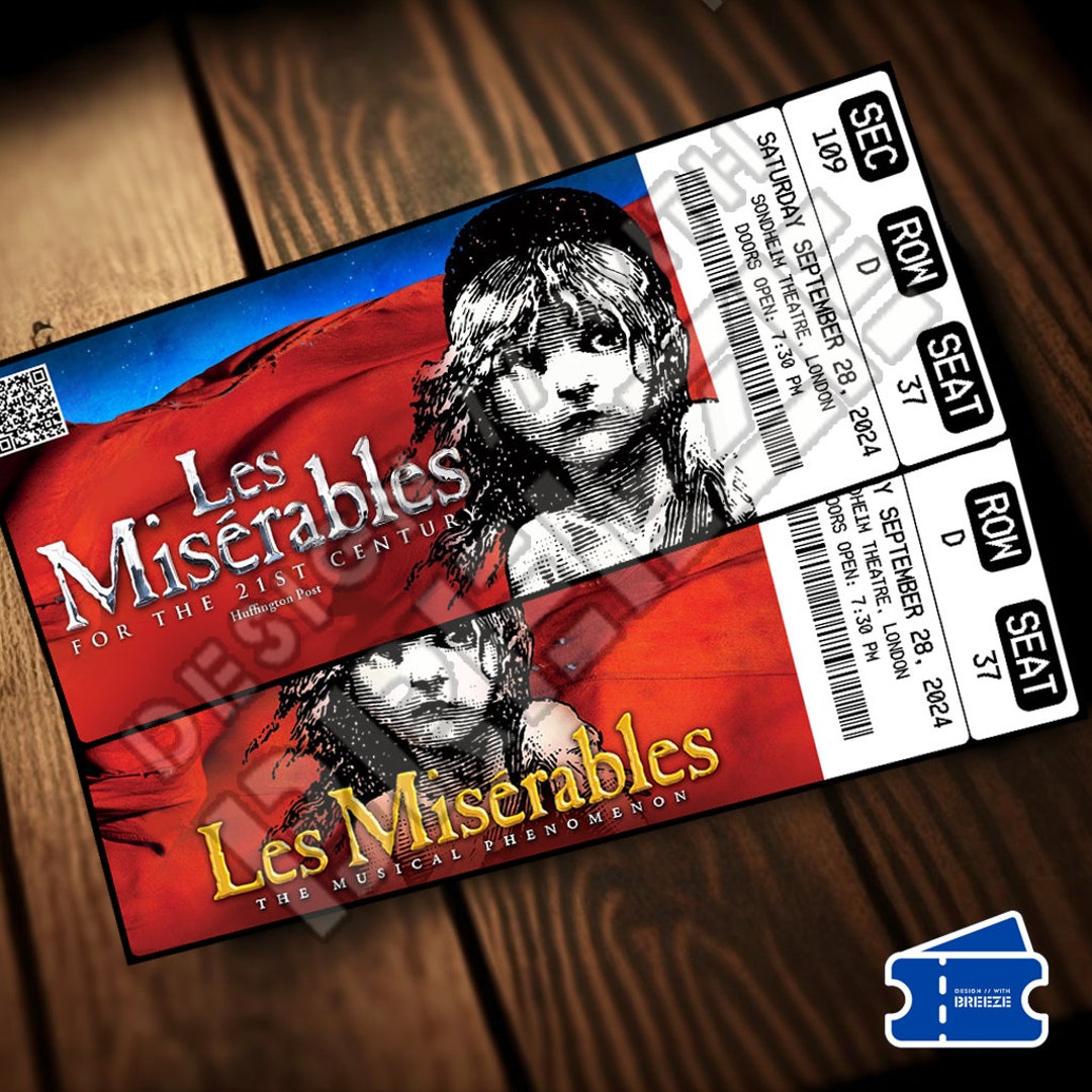 Printable Les Miserables Theatre Musical Ticket Broadway West End Surprise Gift Editable ...