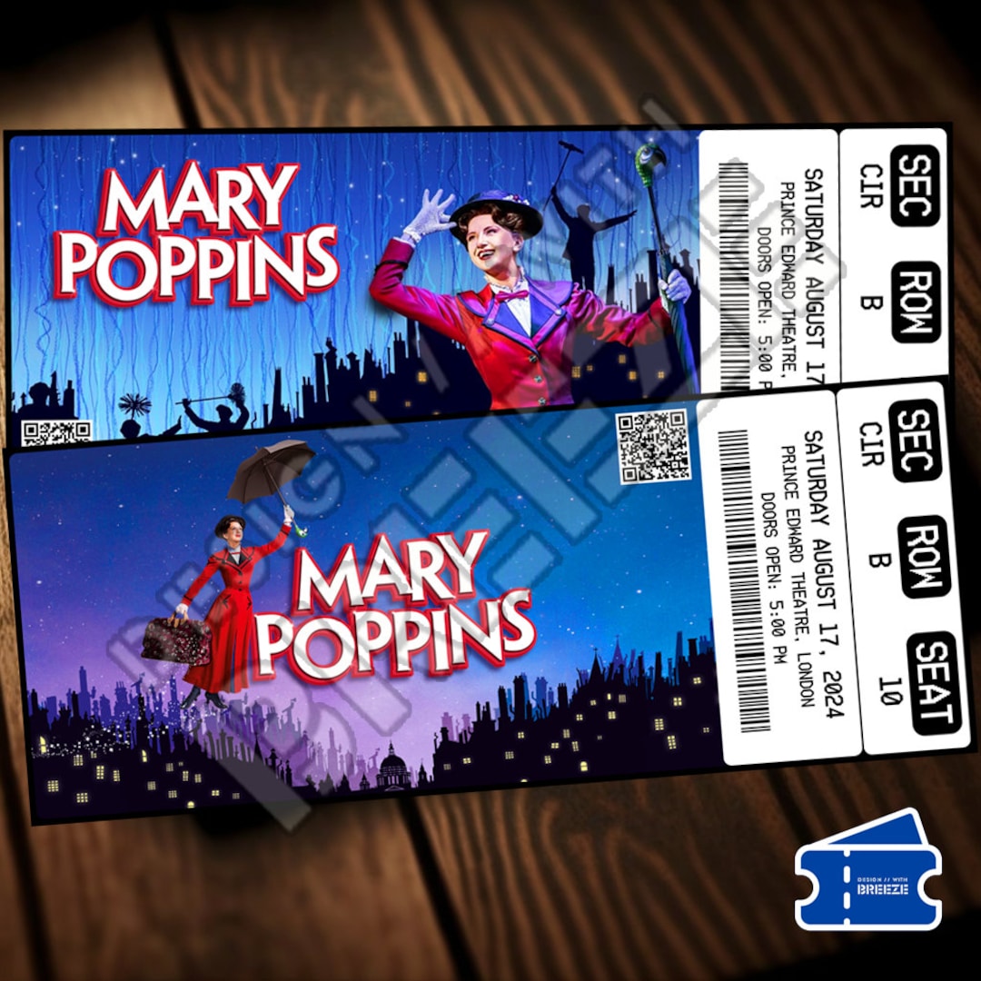 Printable Mary Poppins Ticket Musical Theatre Broadway West End Surprise Gift Reveal Editable ...