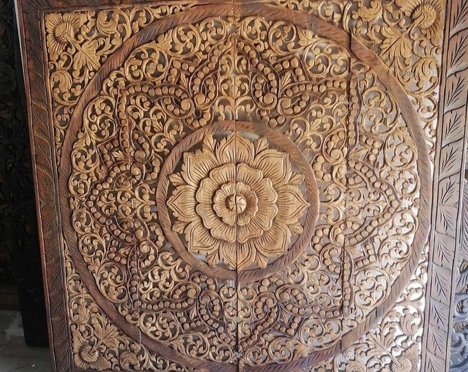 Wood Carving Panel Lotus Wood Carved Plaque 48 X 48 Inches Larage ...