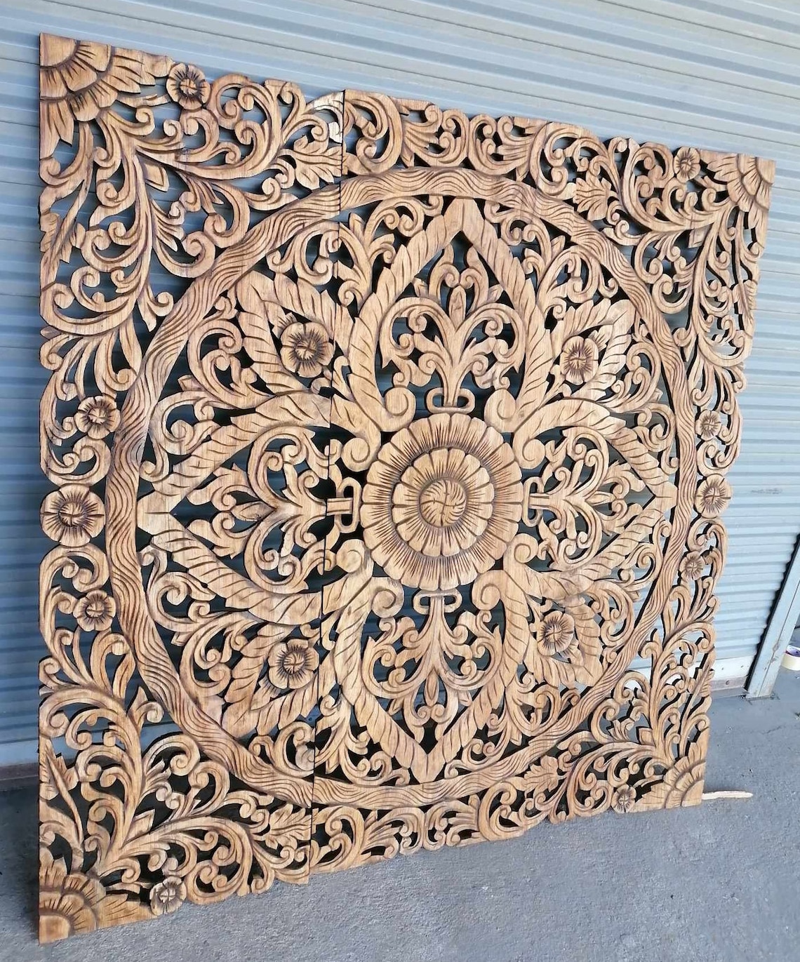 Mandala Headboard Queen Wall Art Panel 150 X 150 Cm Wooden Carved ...