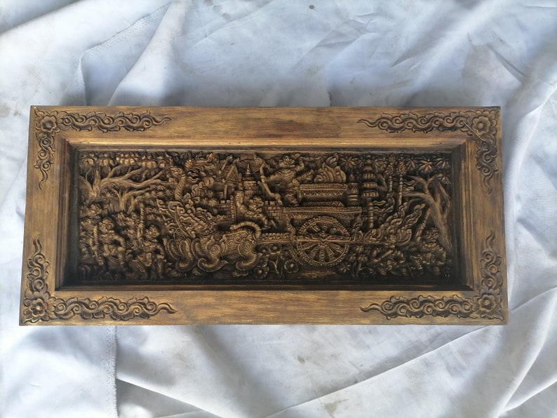 Traditional Thai Ramayana Wood Carving Panel Handcrafted Wall Art 36 X ...