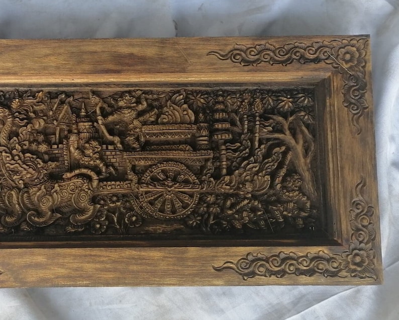 Traditional Thai Ramayana Wood Carving Panel Handcrafted Wall Art 36 X ...