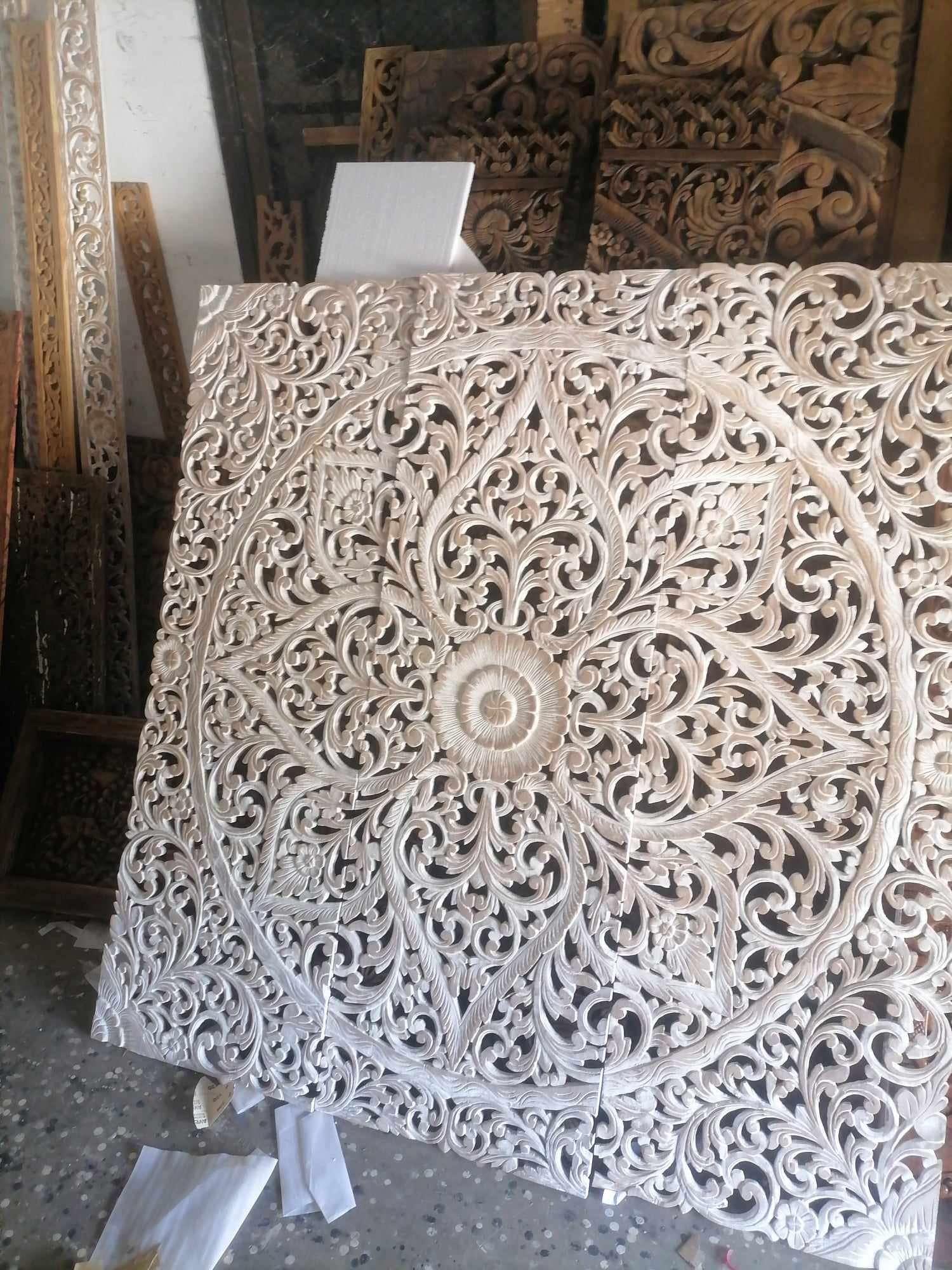 Wood Carving White Wash Mandala Headboard Queen Wall Art Panel 150 X ...