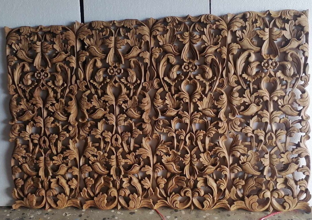 Natural Color Flora Wood Carving Panel 36 X 56 Inches Woode Carved ...