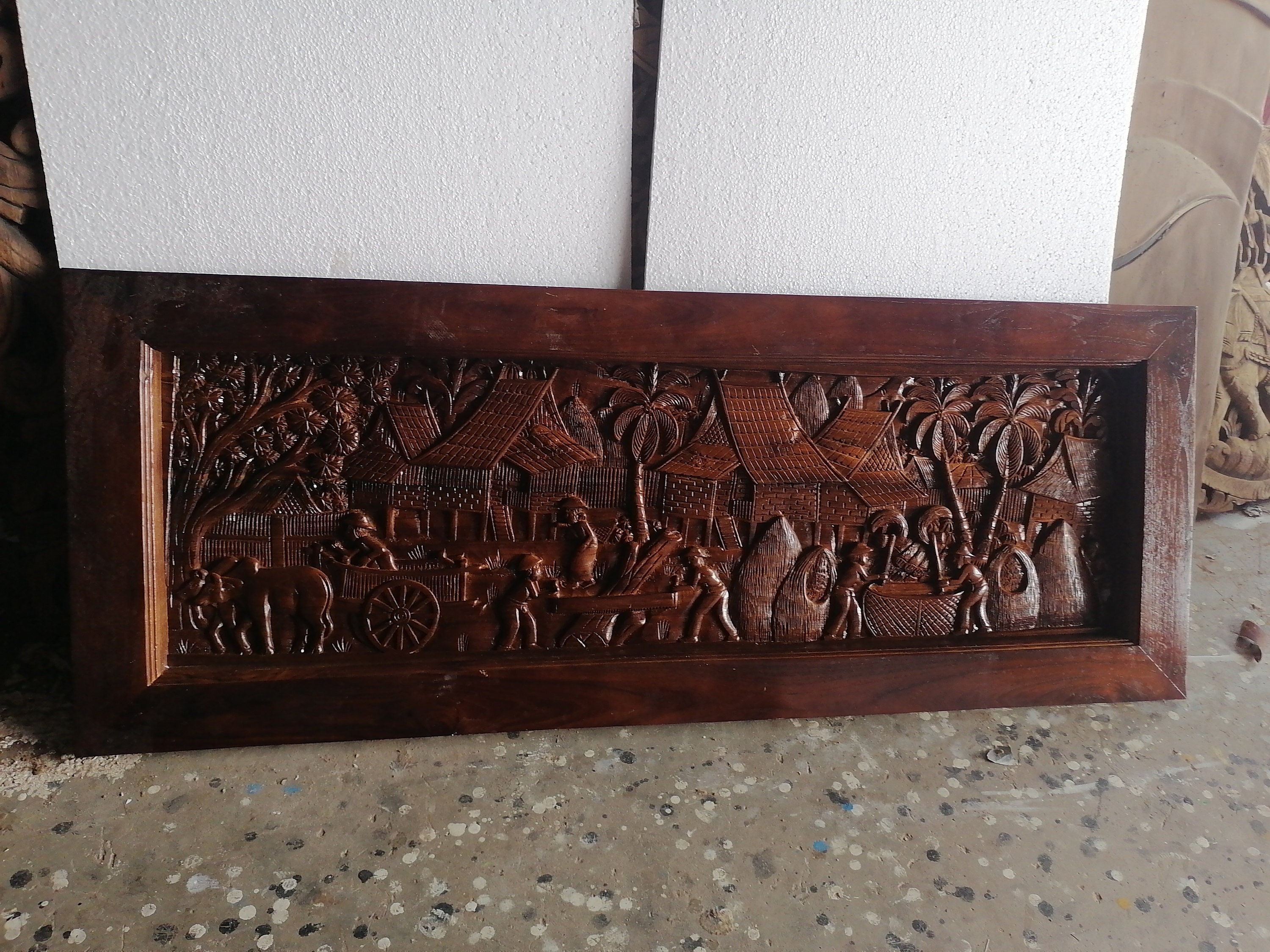 Wood Carving Panel 40 X 130 Cm Thai Village Life Wood Carving Panel ...