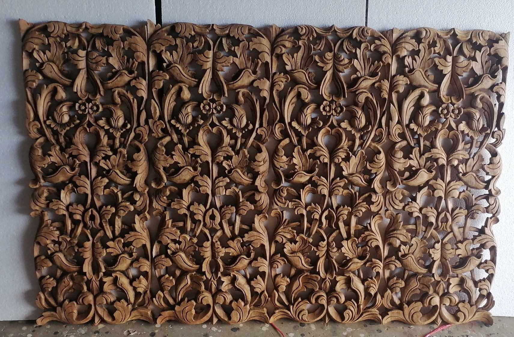 Natural Color Flora Wood Carving Panel 36 X 56 Inches Woode Carved ...