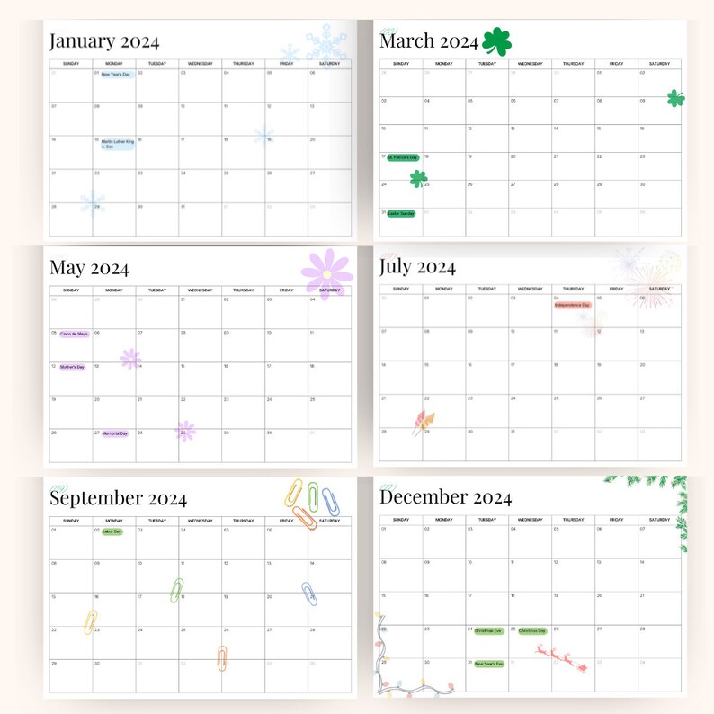 Printable Monthly Calendar USA Holidays and Observances Colorfull - Etsy