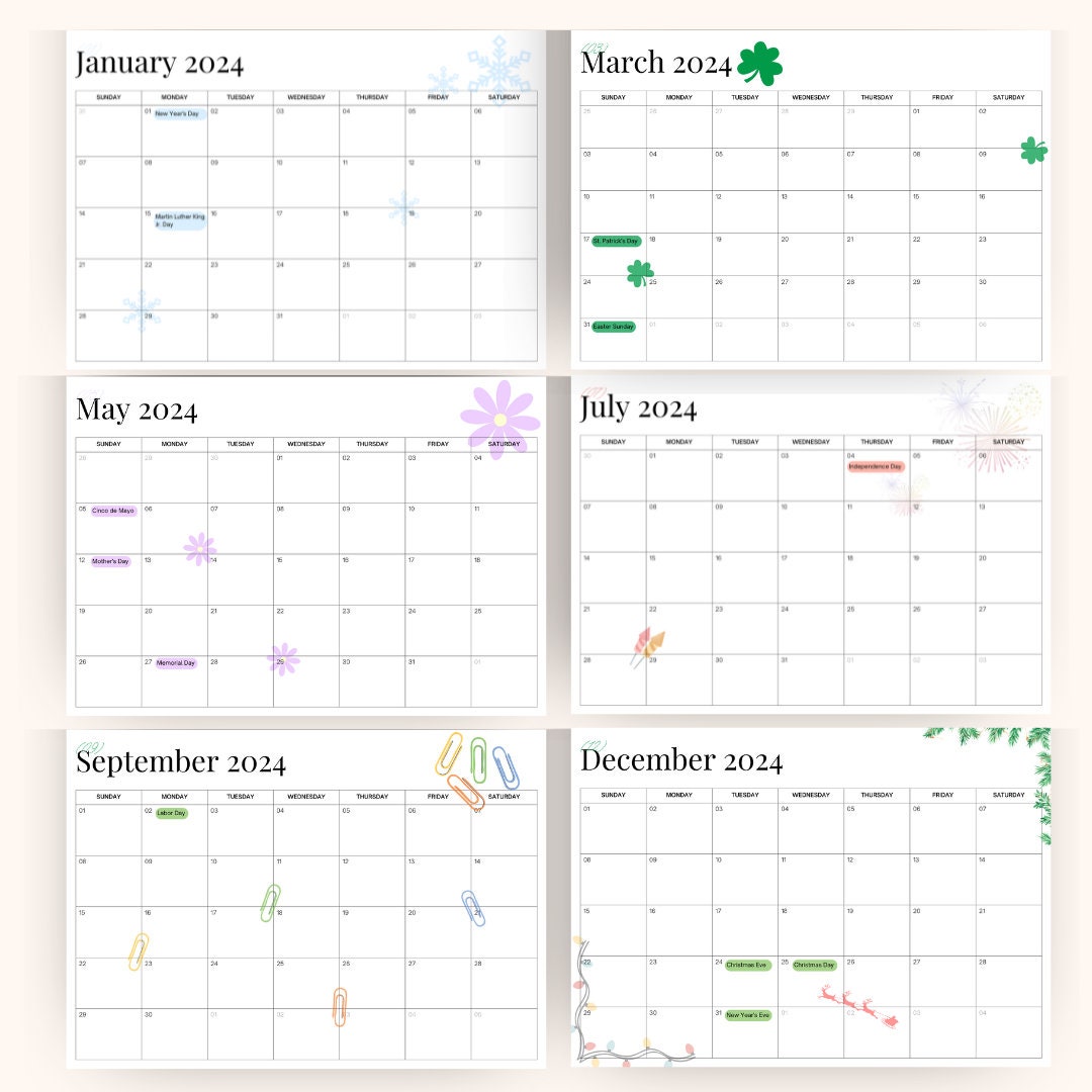 Printable Monthly Calendar USA Holidays and Observances Colorfull - Etsy