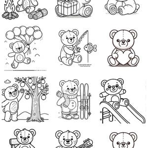 Printable Coloring Pages Teddy Bear Themed 15 Pages 15 Different Images ...