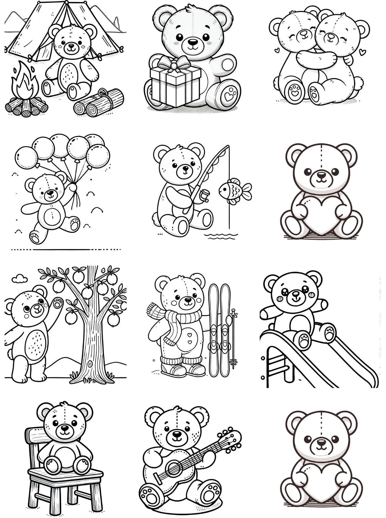 Printable Coloring Pages Teddy Bear Themed 15 Pages 15 Different Images ...