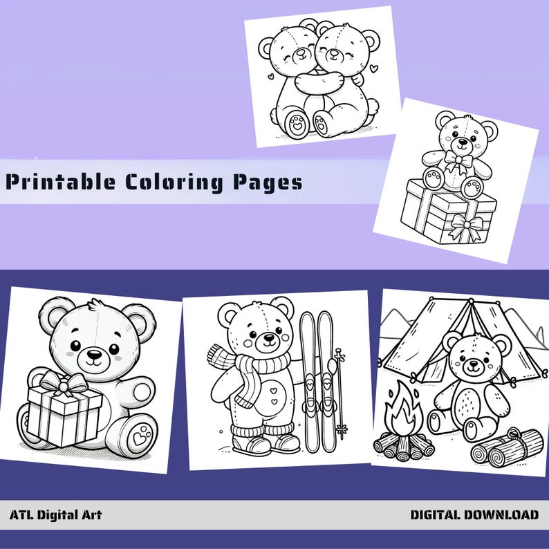 Printable Coloring Pages Teddy Bear Themed 15 Pages 15 Different Images ...