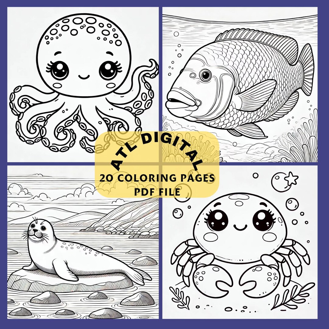 Printable Coloring Pages Ocean Creatures, Cute Animals Perfect for Kids ...