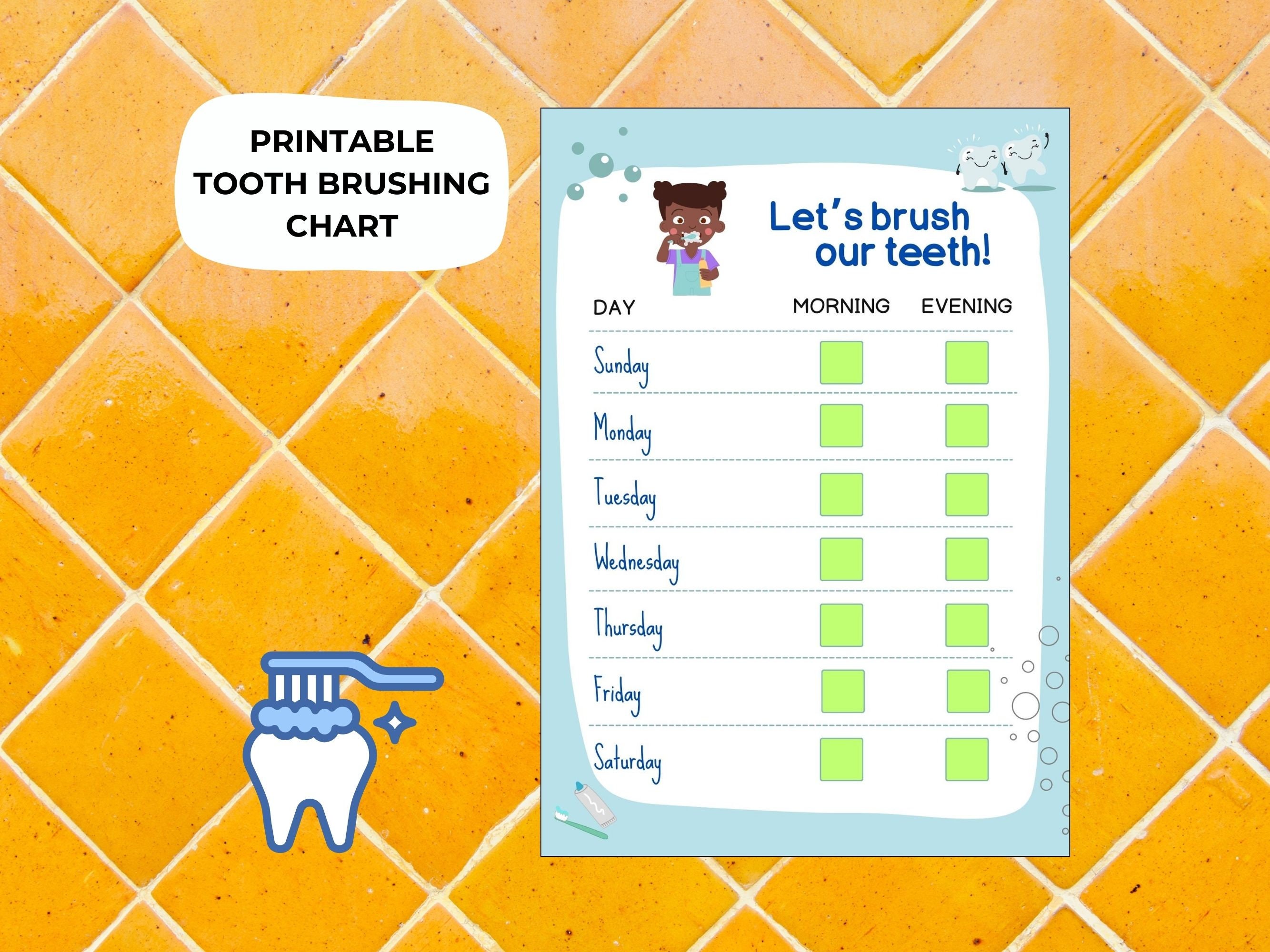Teeth Brushing Chart Brush Teeth Chart Brush Teeth Printable Children ...