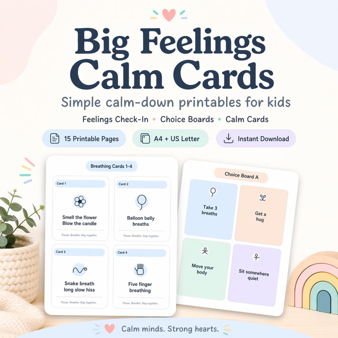 Calm Down Cards for Kids Printable, Big Feelings Toolkit, Feelings ...
