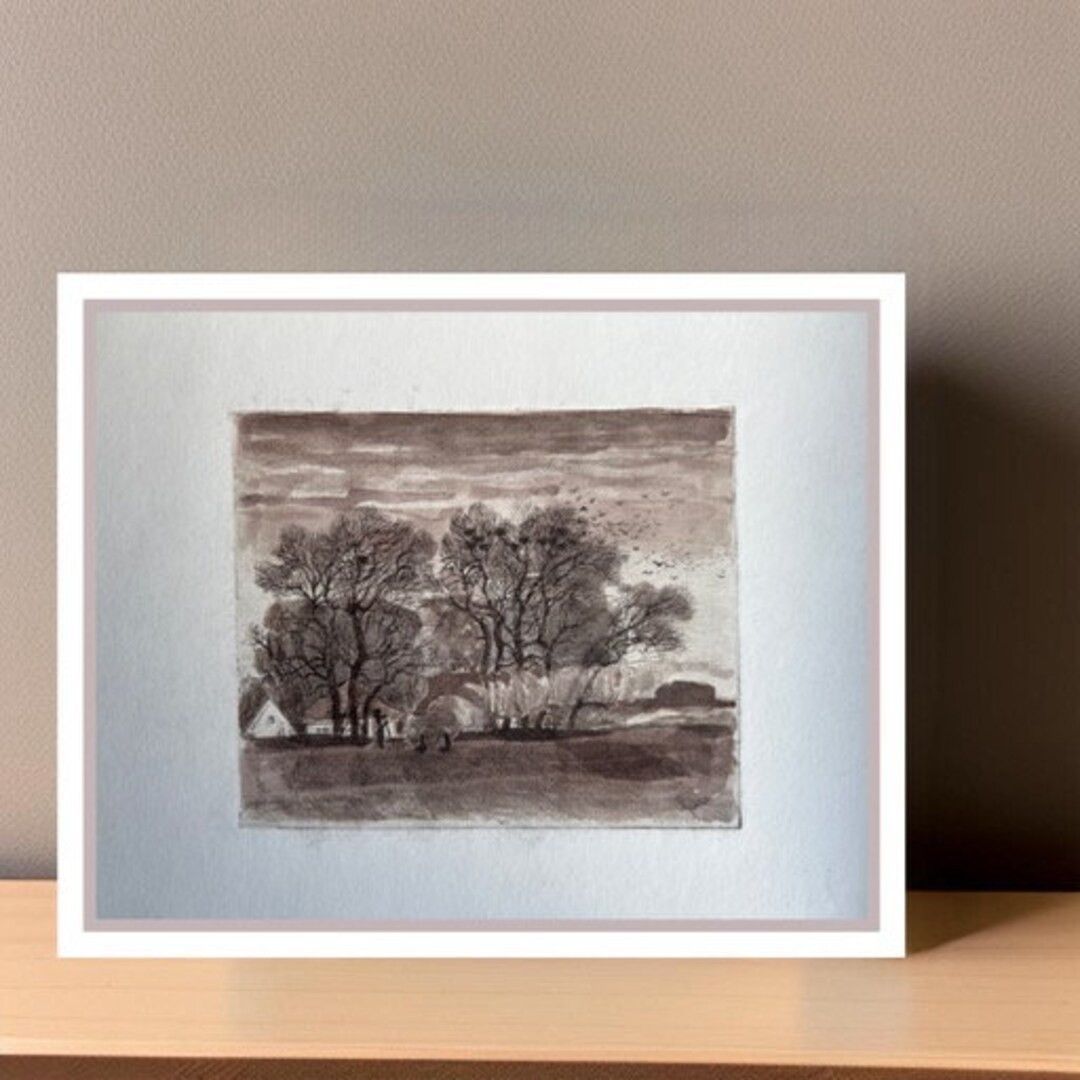 Ukrainian Art, Sepia Landscape Etching: Serene Bedroom Wall Art Early ...