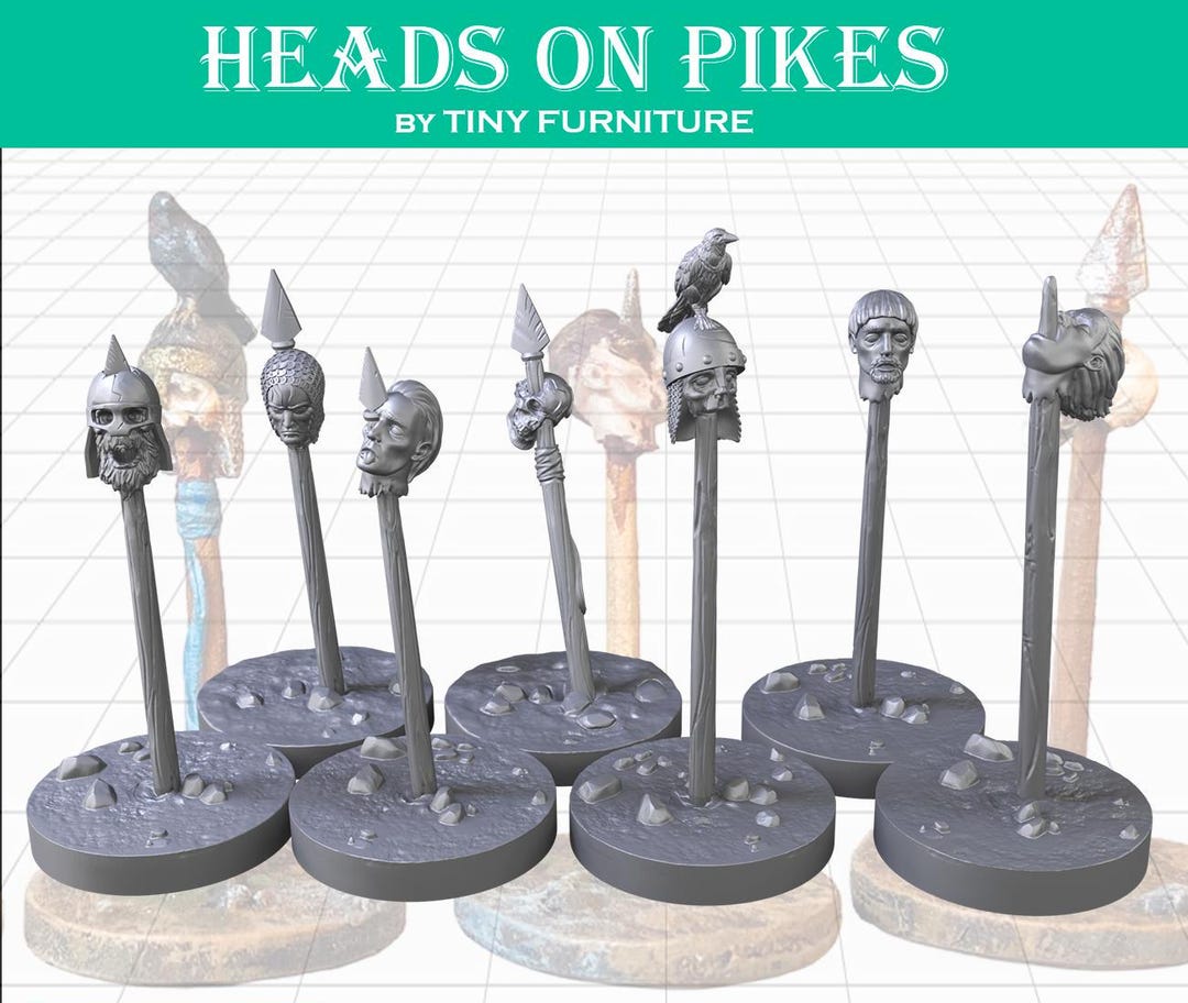 7x Heads on Spikes Miniature 32mm 28mm Dungeons and Dragons, Pathfinder ...