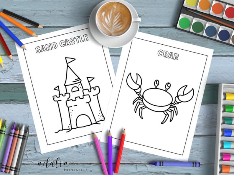 Summer Kids Coloring Book, Beach Theme Activity Book, Children's ...