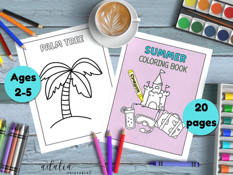Summer Kids Coloring Book, Beach Theme Activity Book, Children's ...