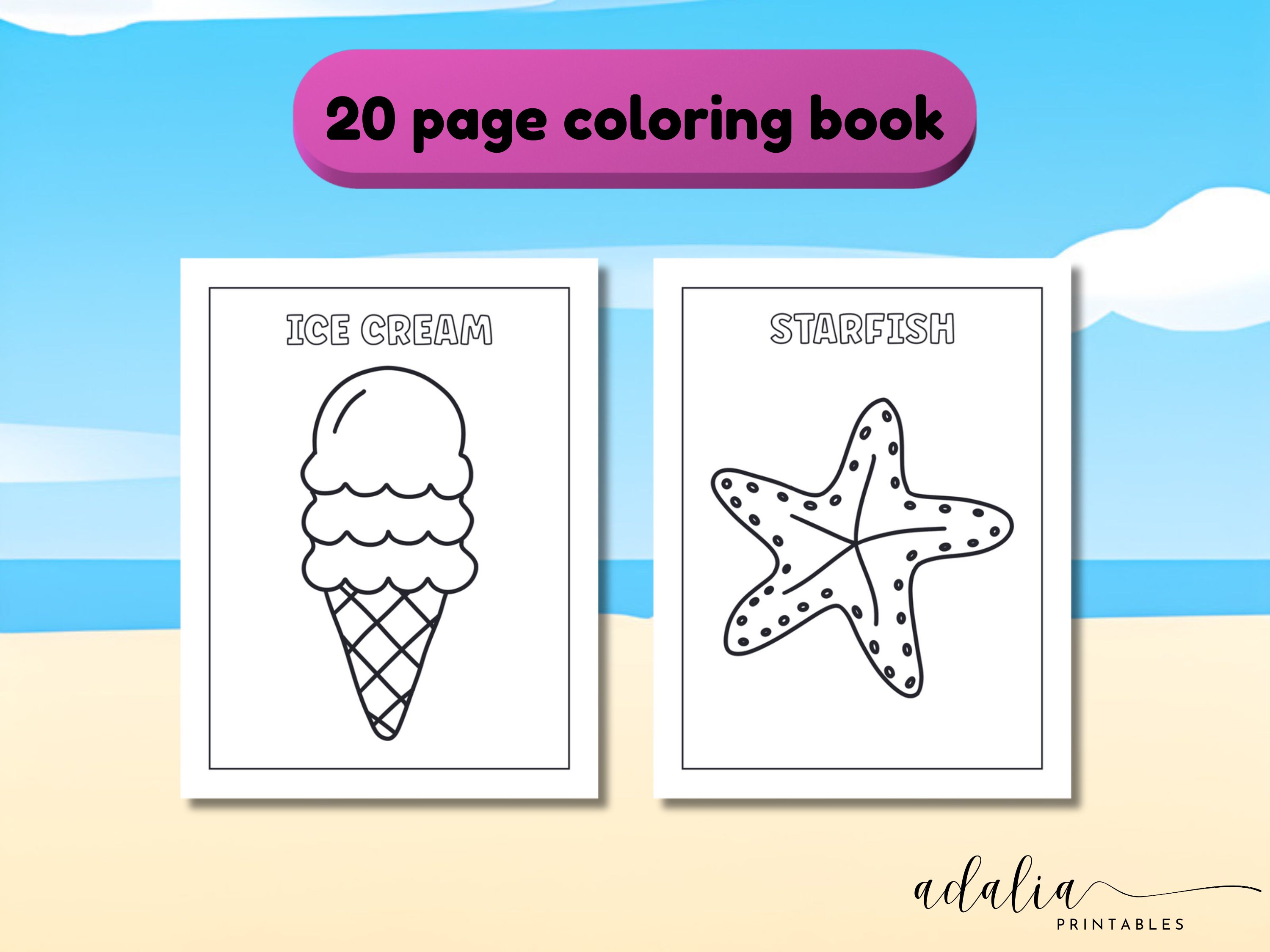 Summer Kids Coloring Book, Beach Theme Activity Book, Children's ...