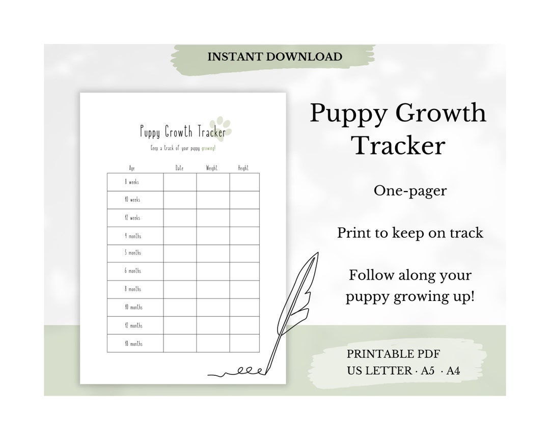 Puppy Growth Tracker Printable Puppy Growth Chart Puppy Weight - Etsy