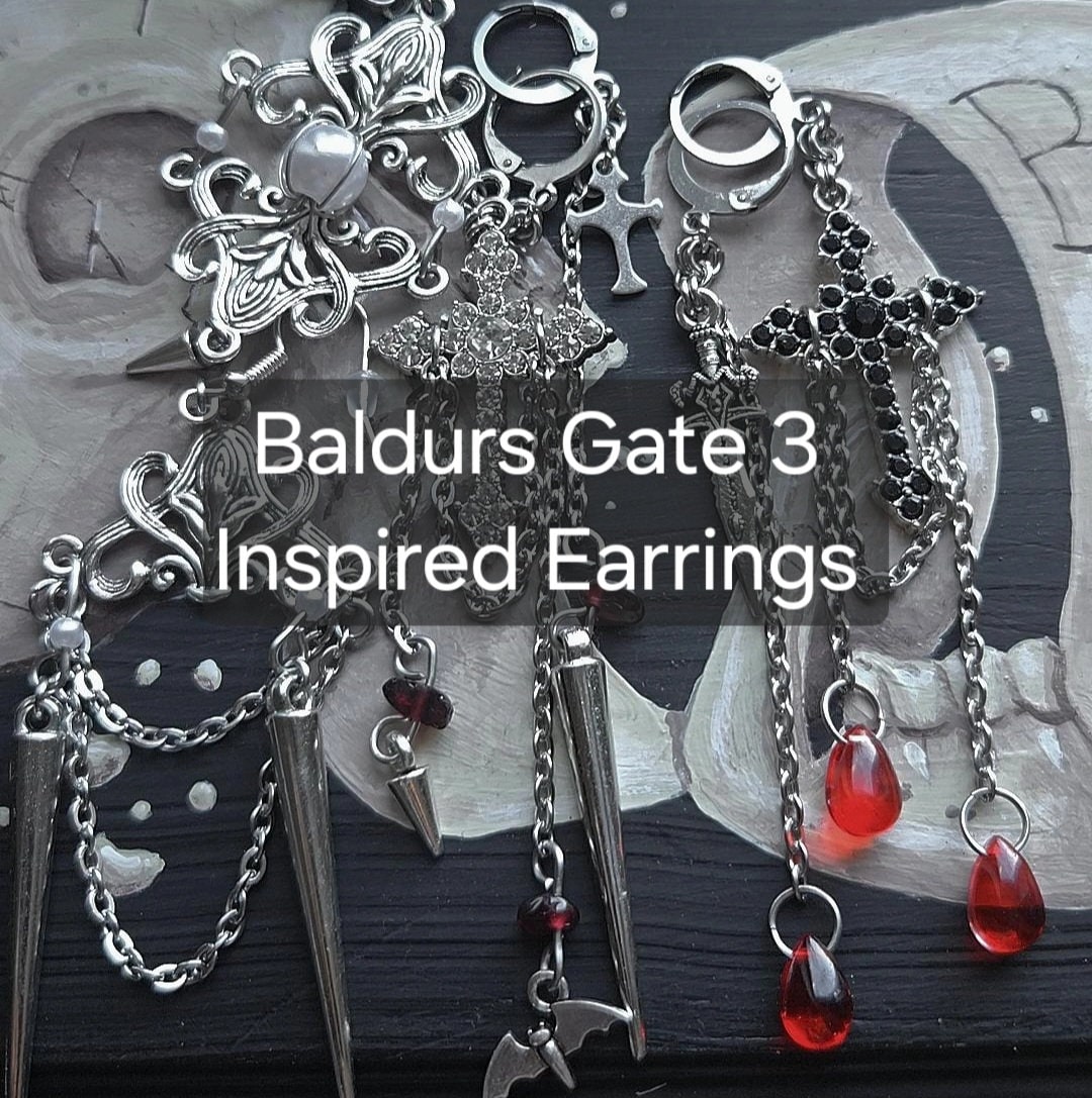 Baldur's Gate 3 Inspired Earrings, Handmade Gothic Jewelry, Astarion ...