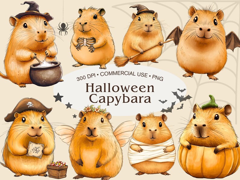 Halloween Capybara Clipart, Cute Capybara Clipart, Halloween Animal ...