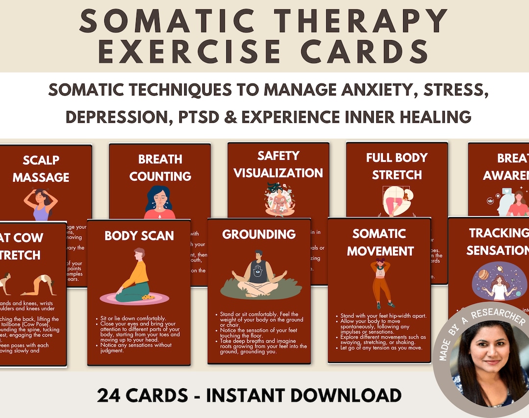 Somatic Exercises Cards, Therapy Printable Flashcards, Anxiety, Stress ...