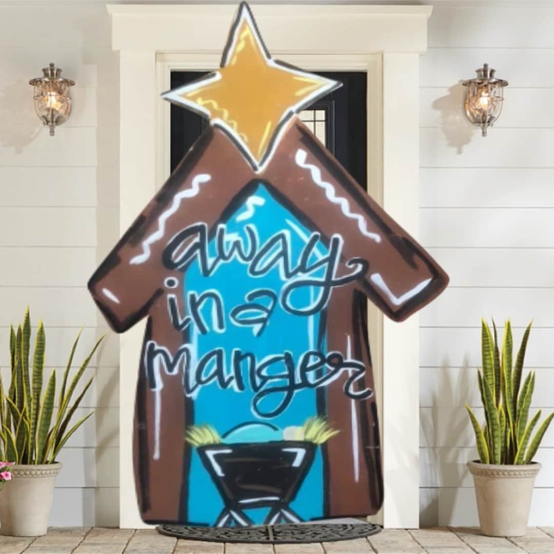 Away in a Manger Sign, Nativity Door Hanger, Manger Door Hanger ...