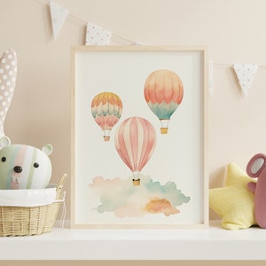 Hot Air Balloons Print, Watercolor Print, Cute Nursery Print, Kids Baby ...