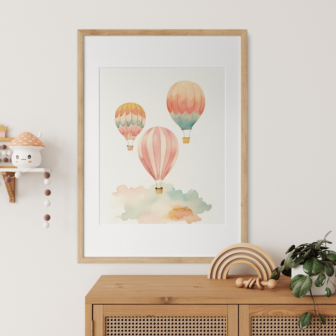 Hot Air Balloons Print, Watercolor Print, Cute Nursery Print, Kids Baby ...