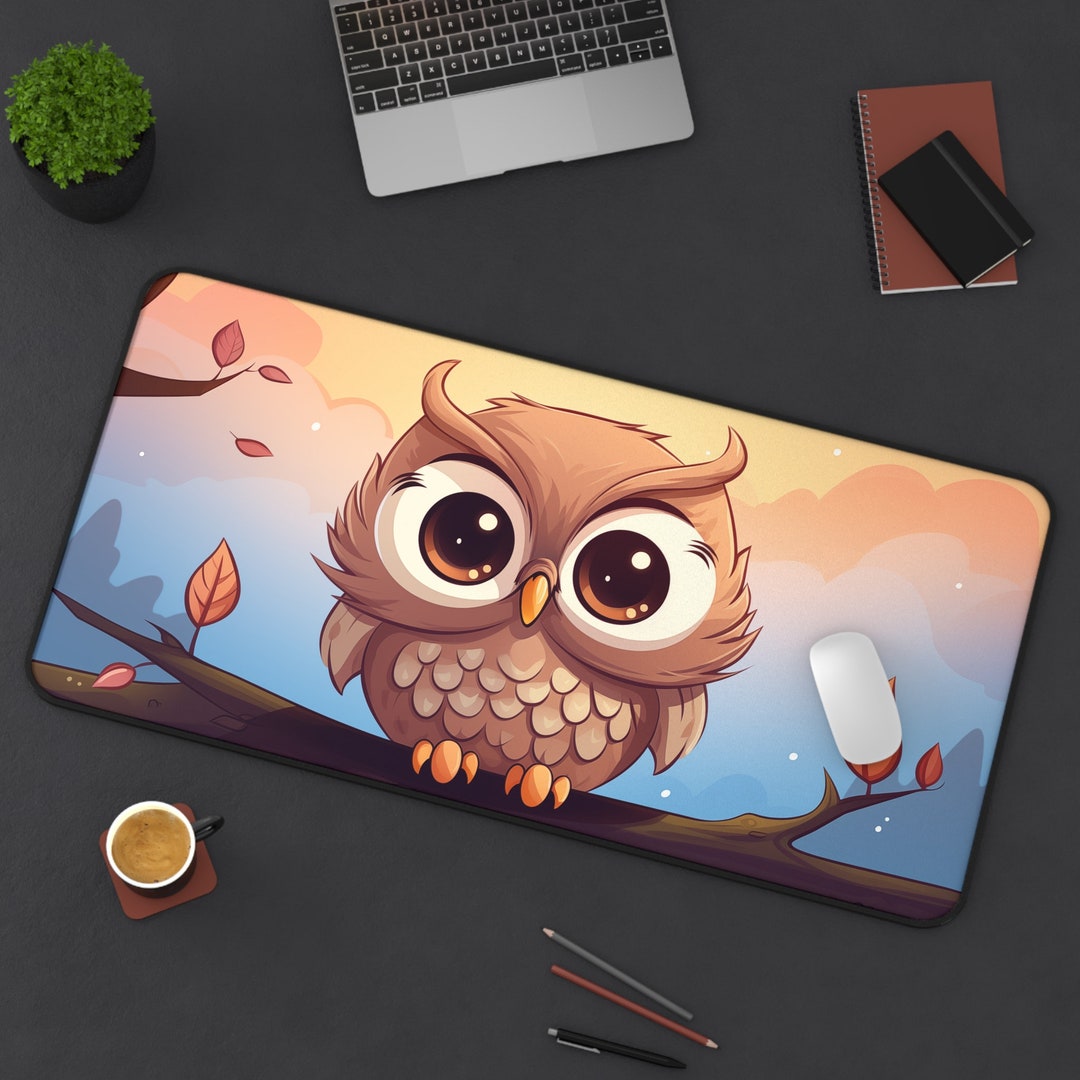 Dreamy Owl Haven Desk Mat Hand-drawn Kawaii Baby Owl, Peaceful ...