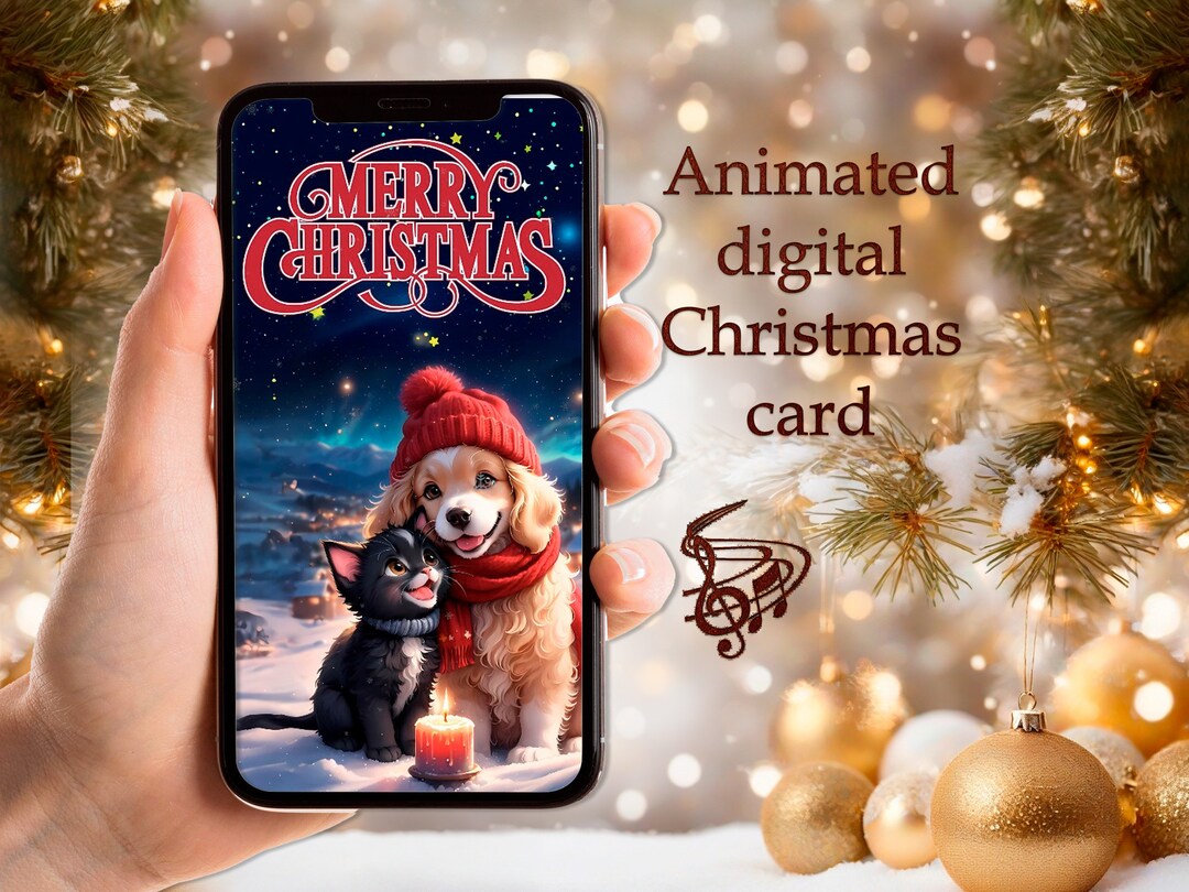 Whimsical Animated Christmas Card: Music & Snowfall With Cute Dog and ...