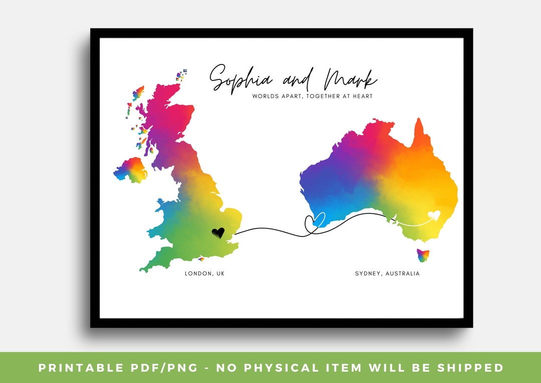 Custom Love Map Digital Print, Long Distance Relationship Map, Long ...