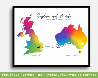 Custom Love Map Printable, Long Distance Relationship Map, Long ...