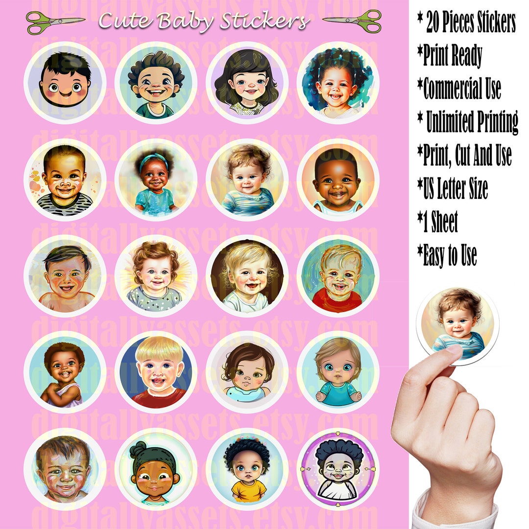 PRINT & CUT Sticker, Sticker Sheet Template, PDF, Cute Babies, for ...