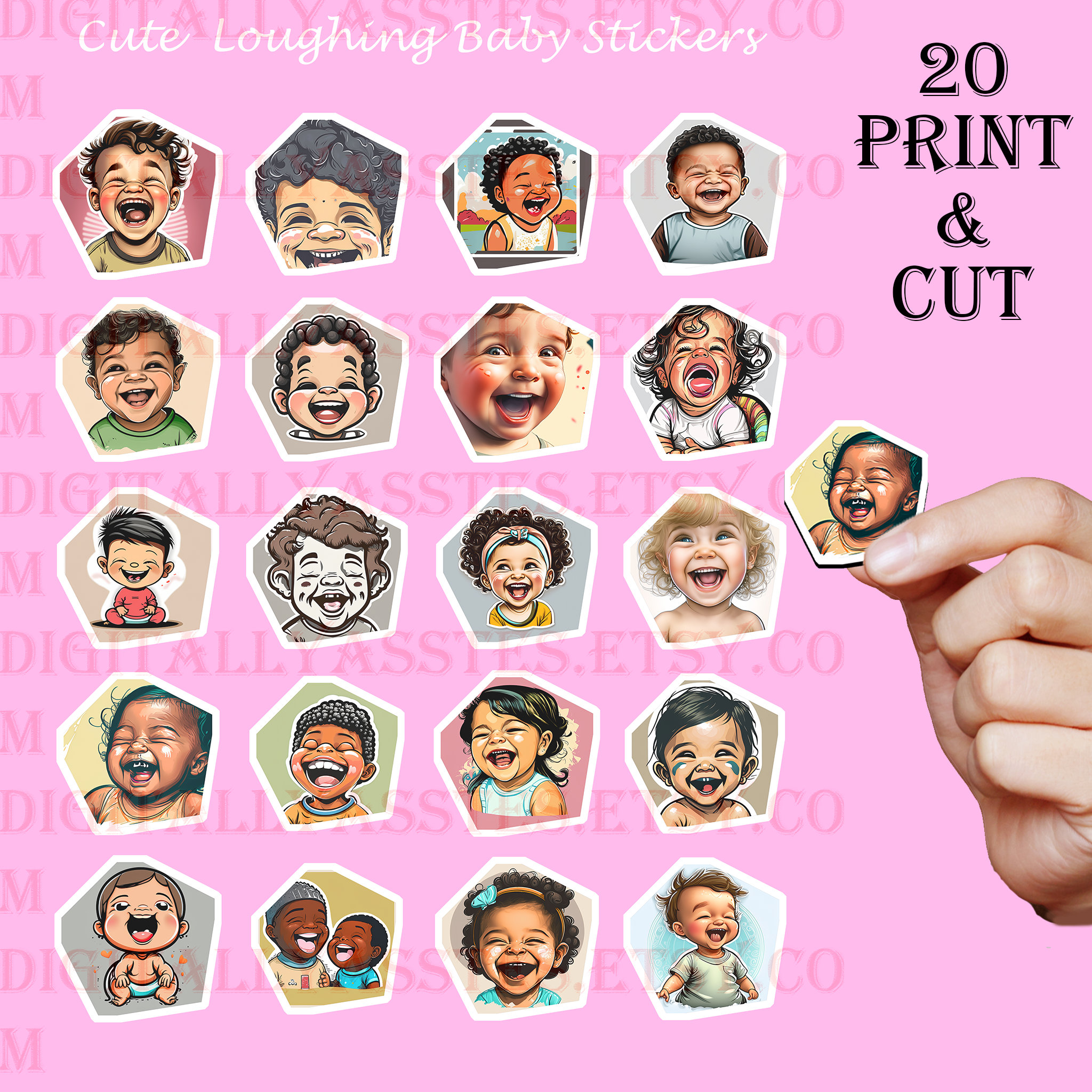 PRINT & CUT Sticker, Sticker Sheet Template, PDF, Cute Babies, for ...