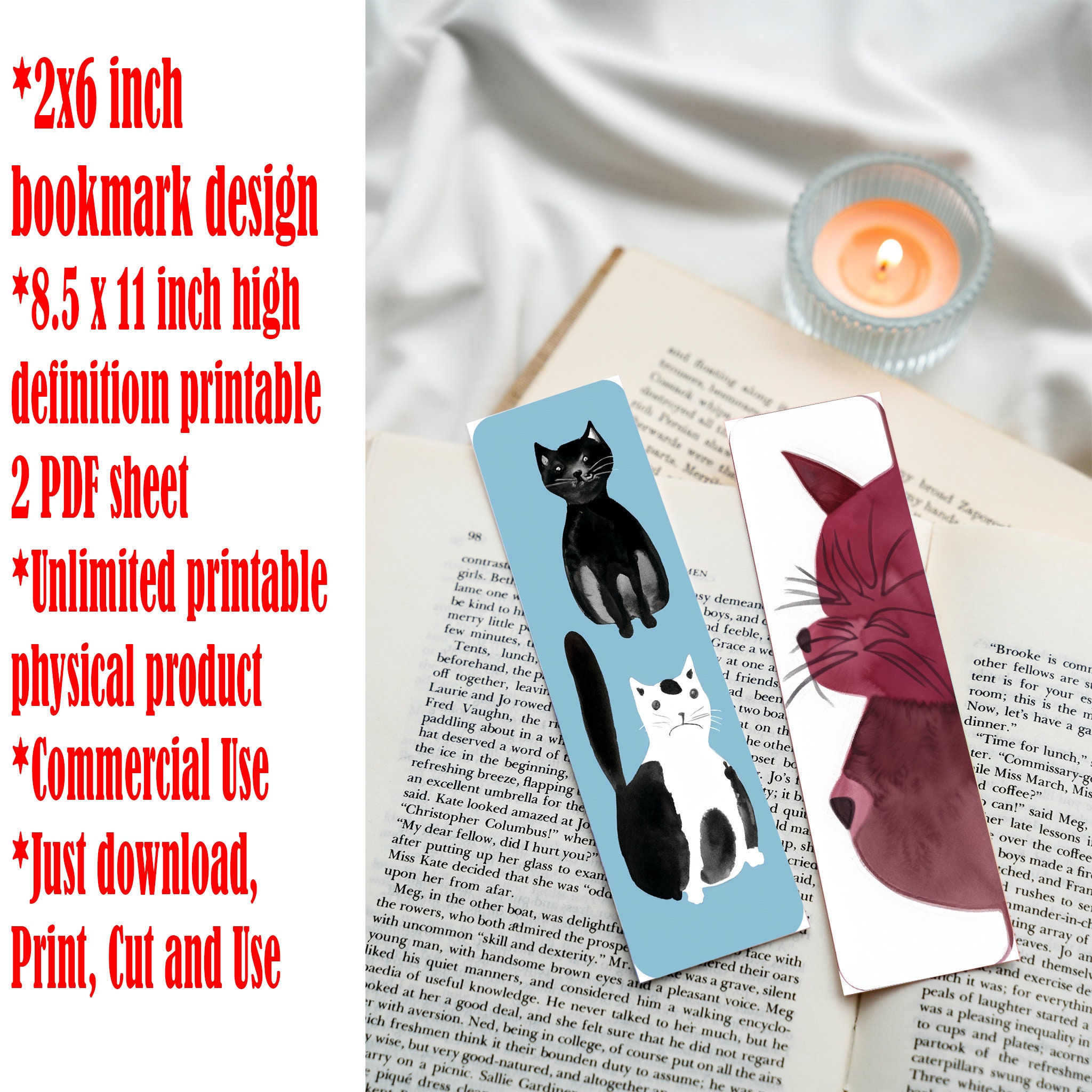 Watercolor Cat Bookmarks: Printable Bookmark Set (digital Download) - Etsy