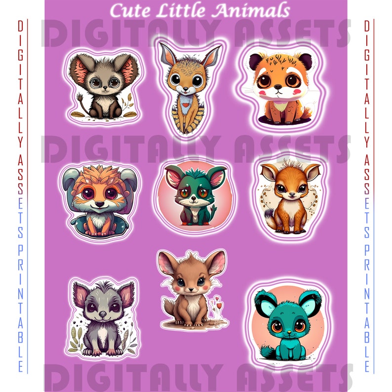 PRINT & CUT Sticker, Sticker Sheet Template, PNG, Cute Animals, for ...