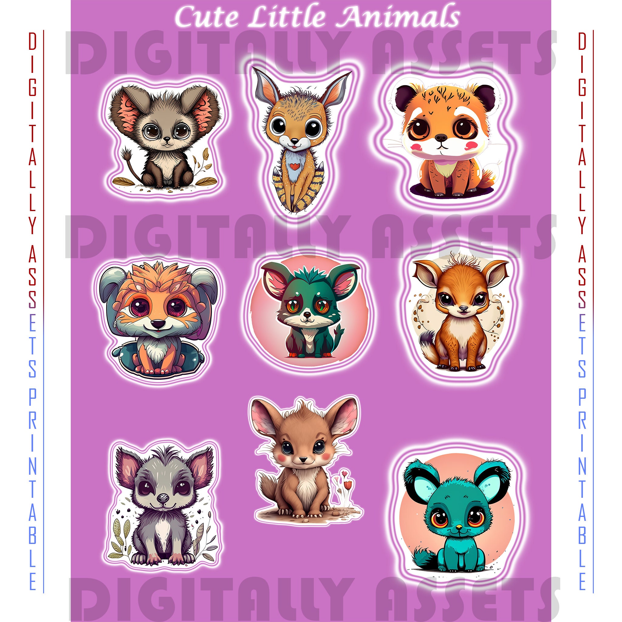 PRINT & CUT Sticker, Sticker Sheet Template, PNG, Cute Animals, for ...