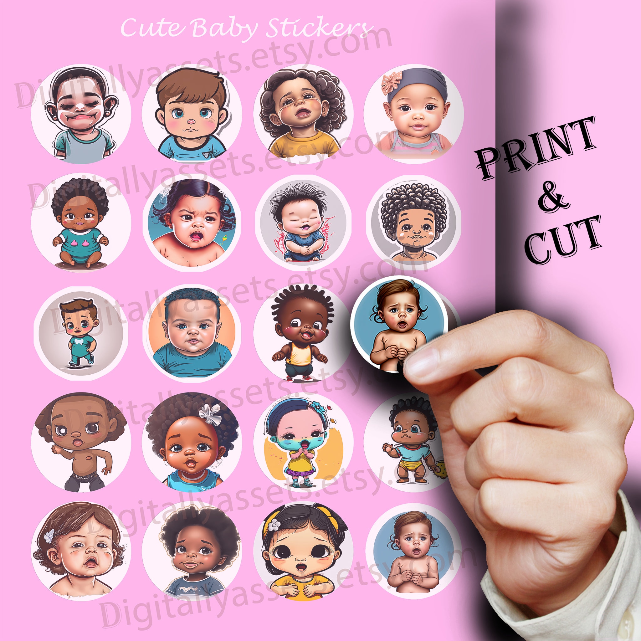 PRINT & CUT Sticker, Sticker Sheet Template, PDF, Cute Babies, for ...