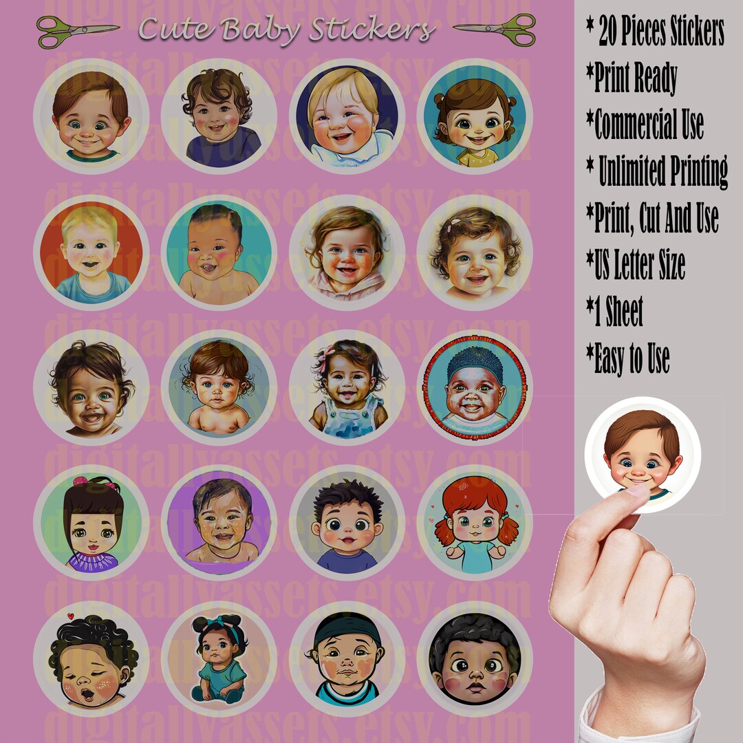PRINT & CUT Sticker, Sticker Sheet Template, PDF, Cute Babies, for ...