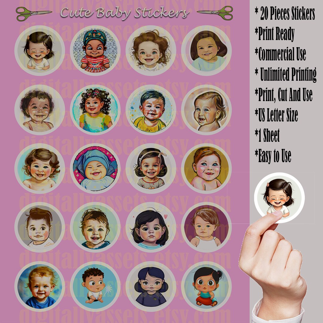 PRINT & CUT Sticker, Sticker Sheet Template, PDF, Cute Babies, for ...