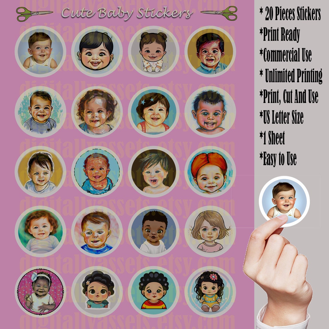 PRINT & CUT Sticker, Sticker Sheet Template, PDF, Cute Babies, for ...
