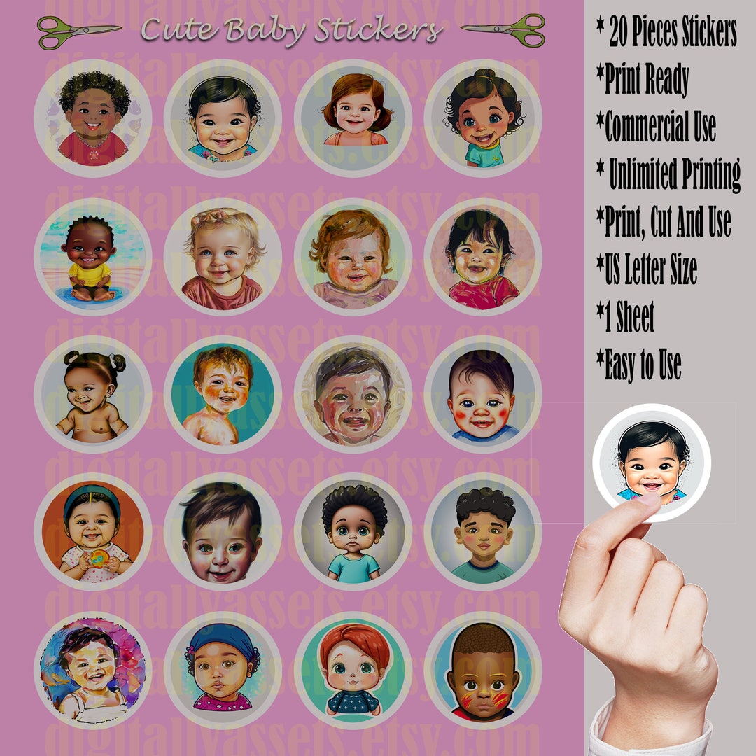 PRINT & CUT Sticker, Sticker Sheet Template, PDF, Cute Babies, for ...