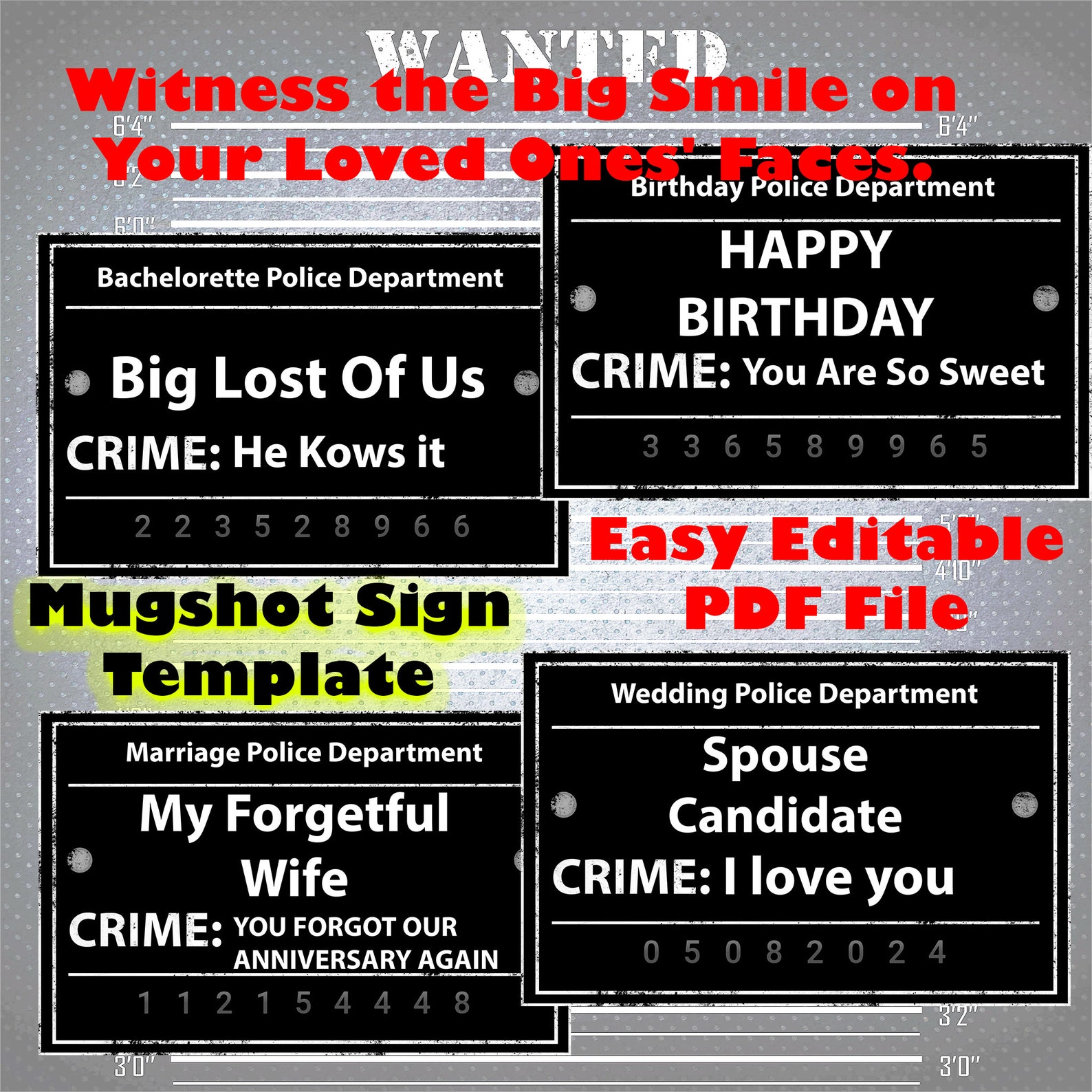 DIY Mugshot Sign Template: Editable Party Photo Prop (PDF) - Etsy Canada