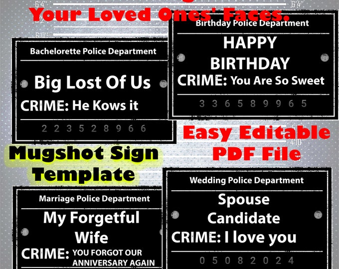 Mugshot Jail Signs, Party Props for Birthday, Retirement, Bachlorette Parties, Photo Booth ...