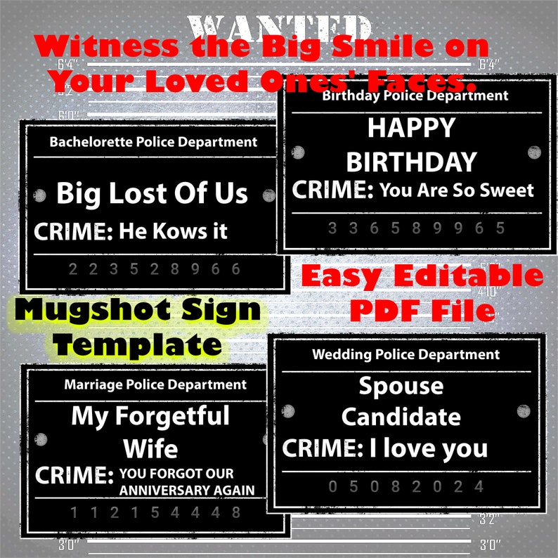 DIY Mugshot Sign Template: Editable Party Photo Prop (PDF) - Etsy