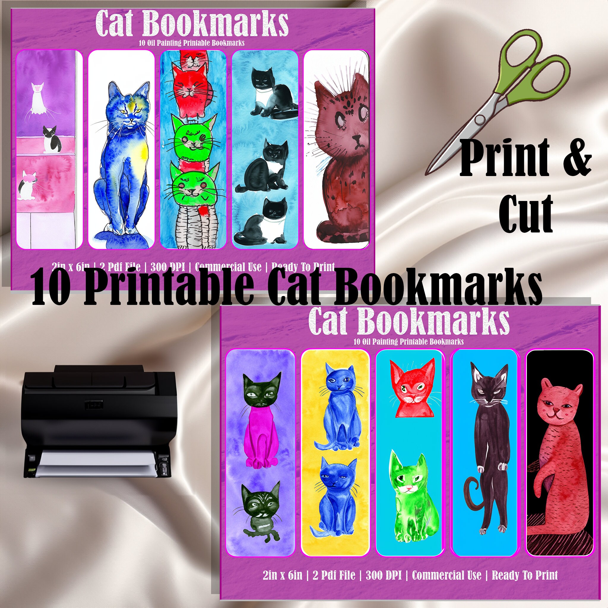 Watercolor Cat Bookmarks, Printable Bookmarks,digital Download PDF ...